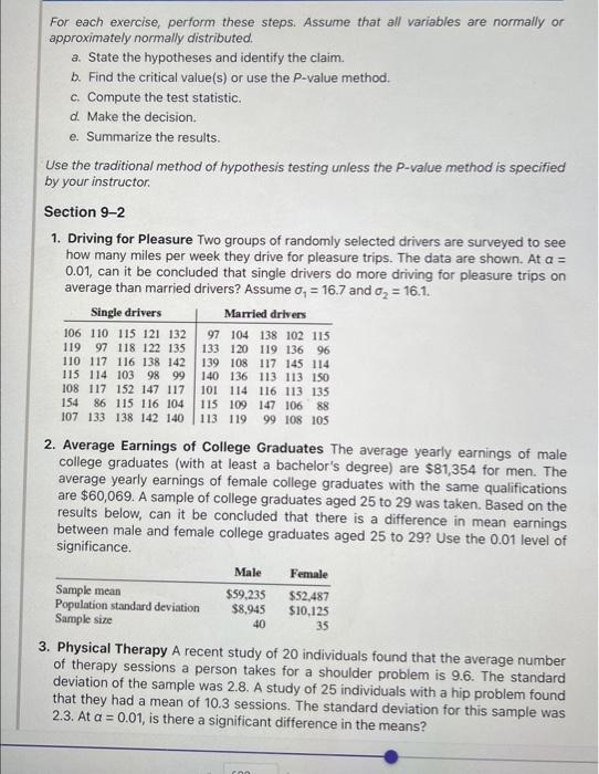 Solved For each exercise, perform these steps. Assume that | Chegg.com