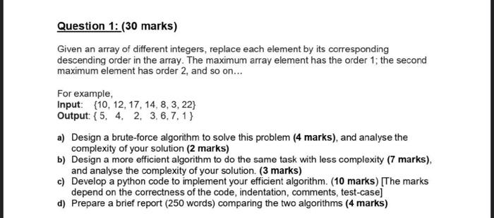 Solved Question 1: (30 marks) Given an array of different | Chegg.com