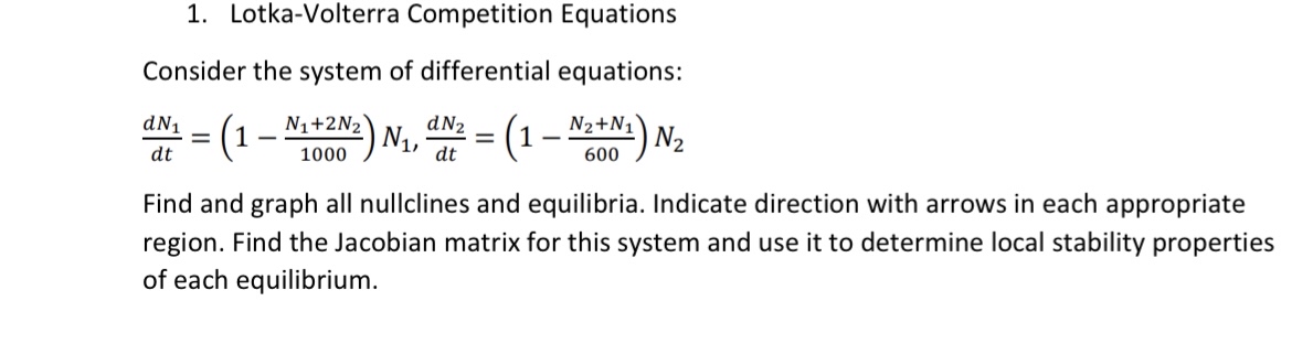 Solved Lotka-Volterra Competition EquationsConsider the | Chegg.com