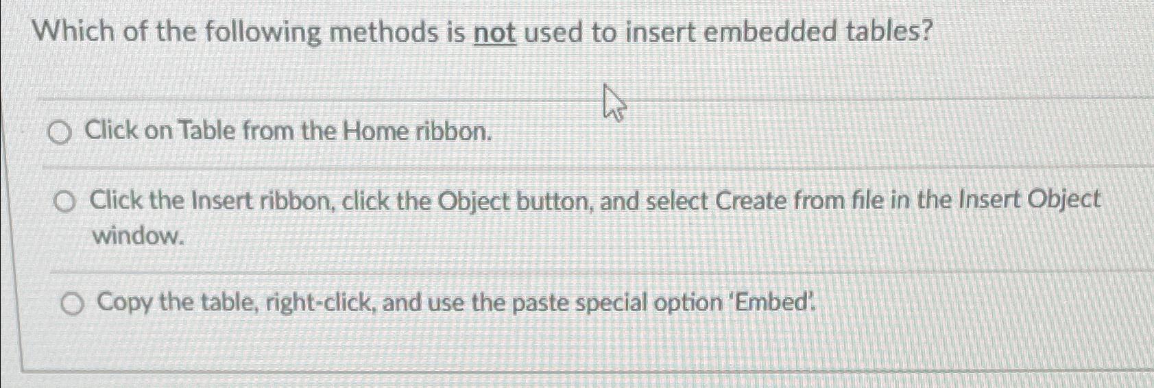 Solved Which of the following methods is not used to insert | Chegg.com