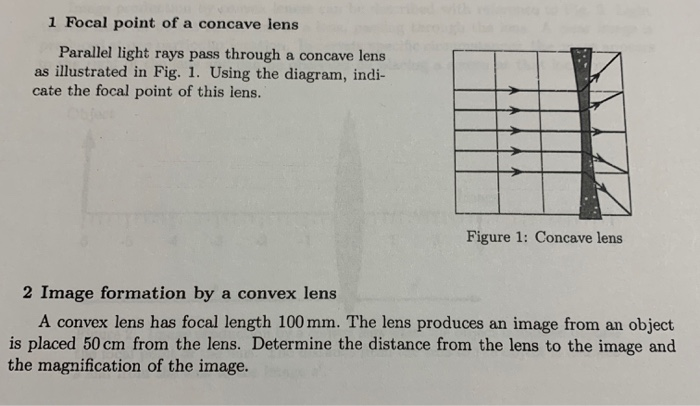 Solved 1 Focal point of a concave lens Parallel light rays | Chegg.com