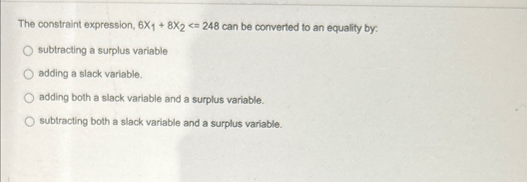 Solved The constraint expression, 6x1+8x2≤248 ﻿can be | Chegg.com