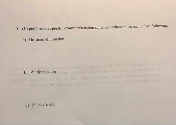 Solved 9. (10 pts) Provide specific examples/reaction | Chegg.com