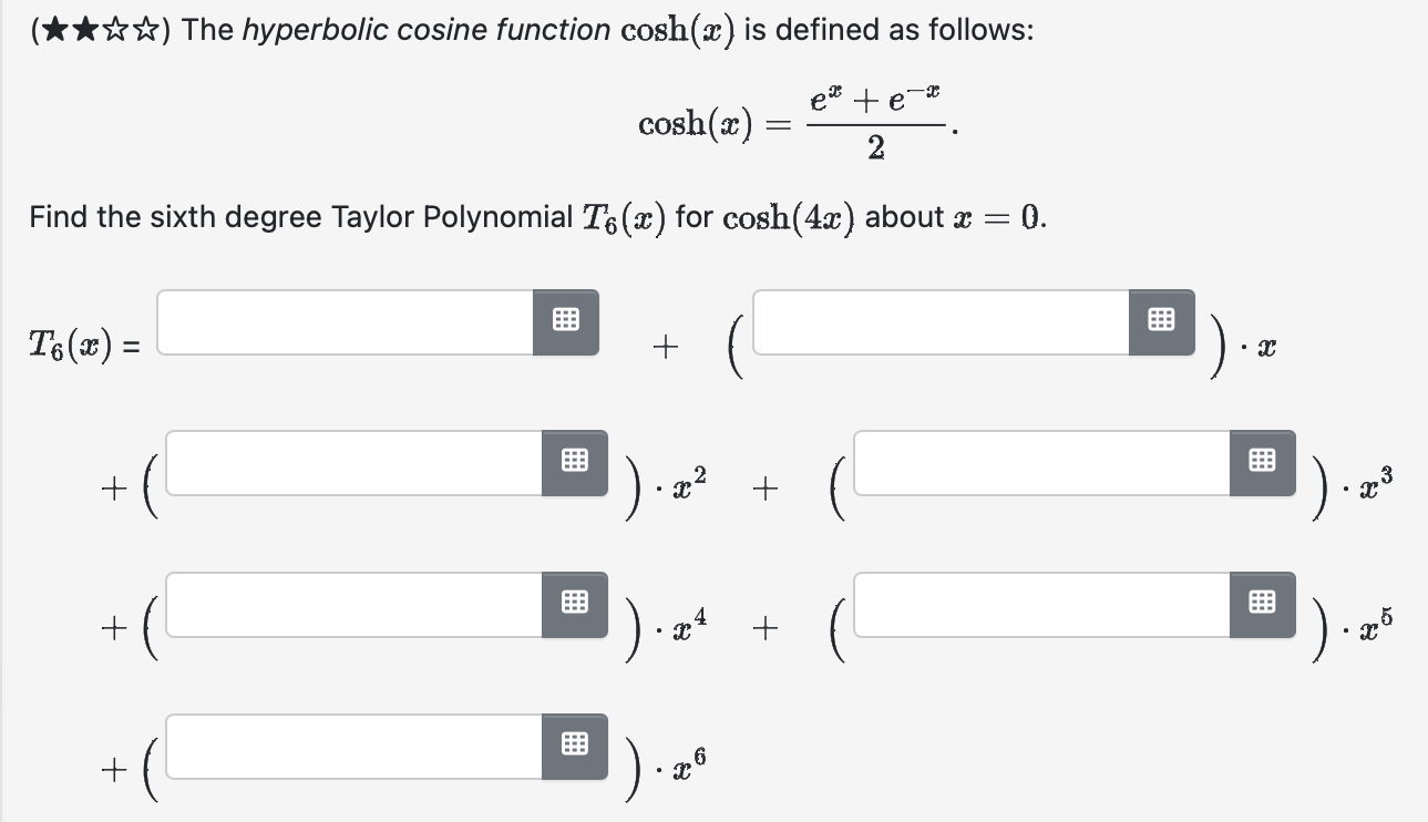 Solved The hyperbolic cosine function cosh(x) ﻿is defined as | Chegg.com