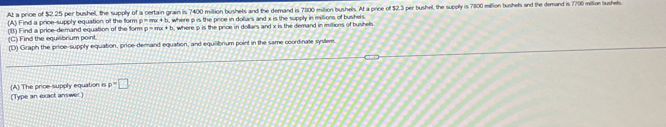 Solved (A) ﻿Find a price-supply equation of the form p=mx+b, | Chegg.com