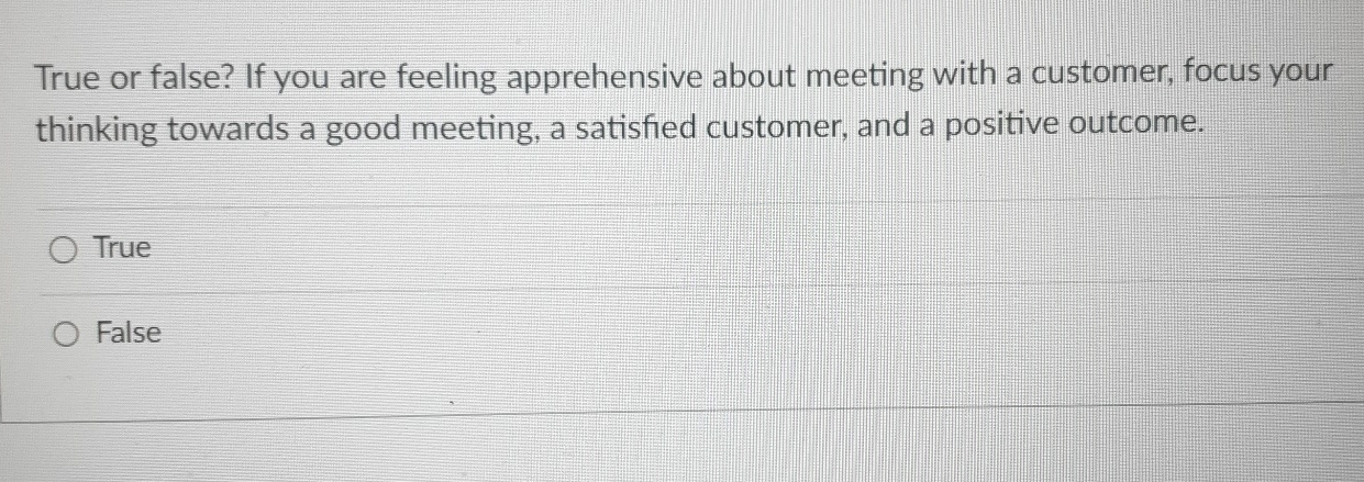 Solved True or false? If you are feeling apprehensive about | Chegg.com