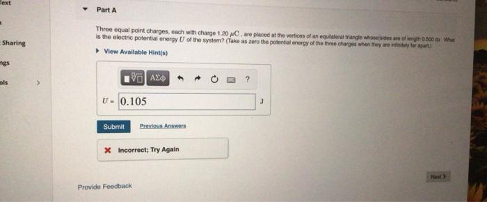 Solved Text Part A . Sharing Three equal point charges, each | Chegg.com