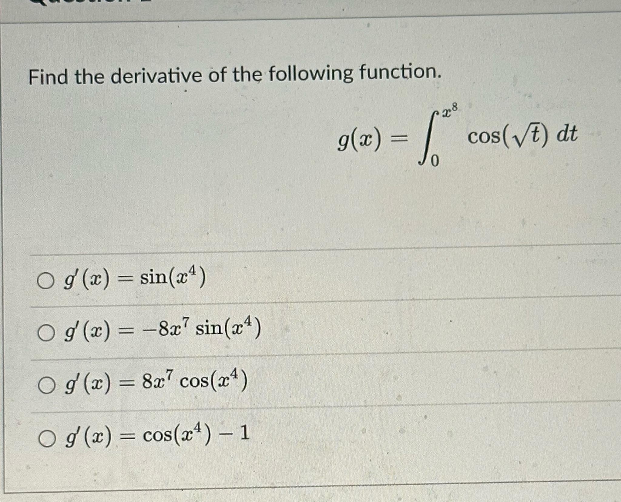 Solved Find the derivative of the following | Chegg.com