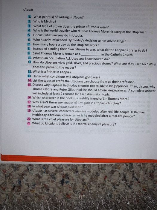 Utopia 1 What genre(s) of writing is Utopia? 2 Who is | Chegg.com
