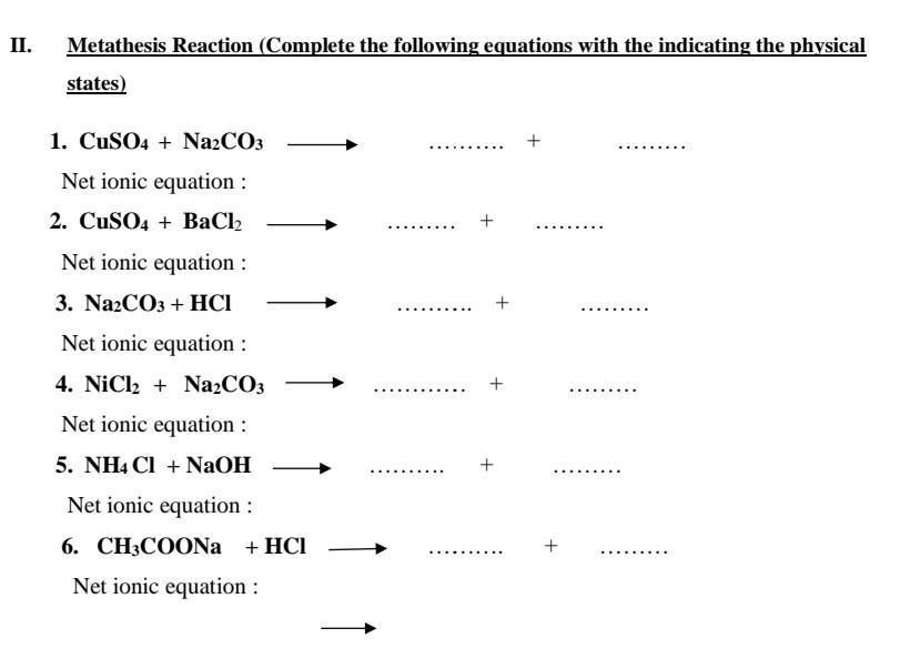 Solved ObservationMetathesis Reaction (Complete the | Chegg.com