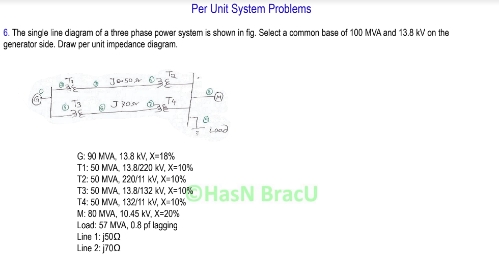 Solved Per Unit System ProblemsThe single line diagram of a | Chegg.com
