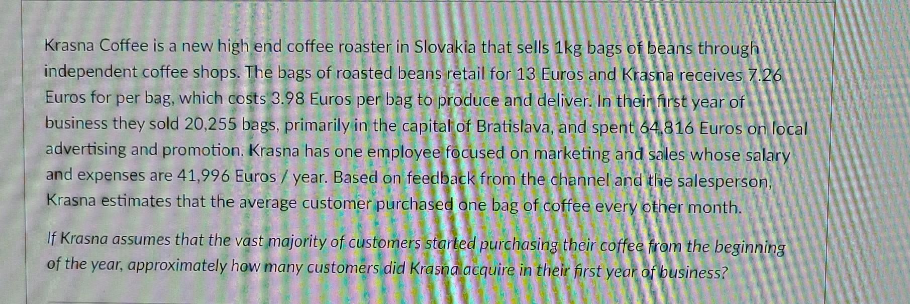 Solved Krasna Coffee is a new high end coffee roaster in | Chegg.com