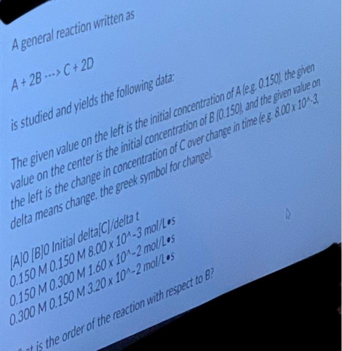 Solved A general reaction written as A + 2B ---> C + 2D is | Chegg.com