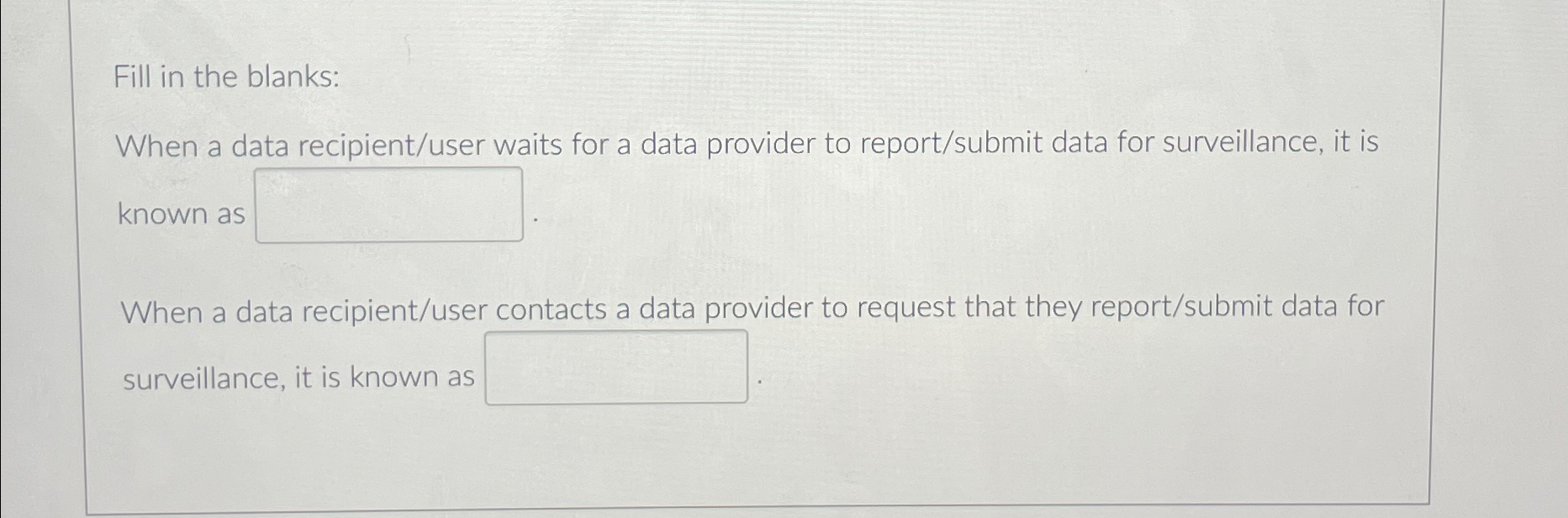 Solved Fill in the blanks:When a data recipient/user waits | Chegg.com