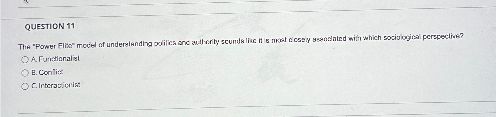 Solved QUESTION 11The "Power Elite" model of understanding | Chegg.com
