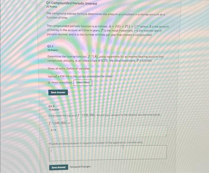 Solved Q1 Compounded Periodic Interest 20 Points The | Chegg.com