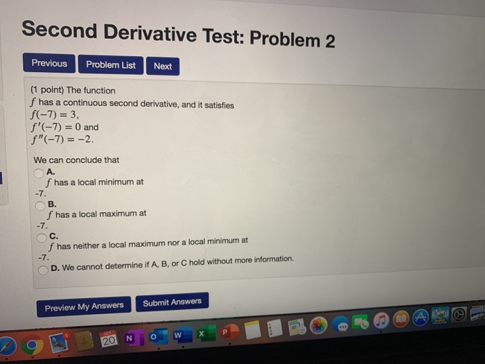 Solved Second Derivative Test: Problem 2 Problem List Next | Chegg.com