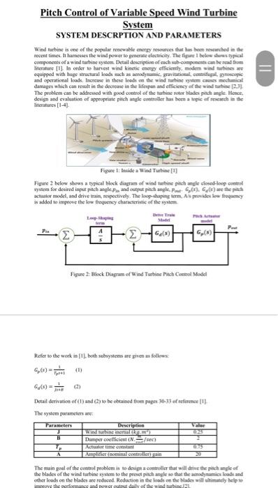 Solved Pitch Control of Variable Speed Wind Turbine System | Chegg.com