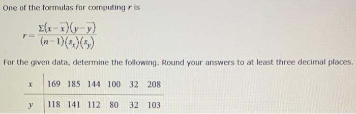 Solved One of the formulas for computing r is | Chegg.com