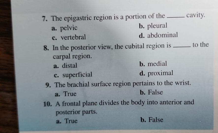 Solved The epigastric region is a portion of the cavity.a. | Chegg.com