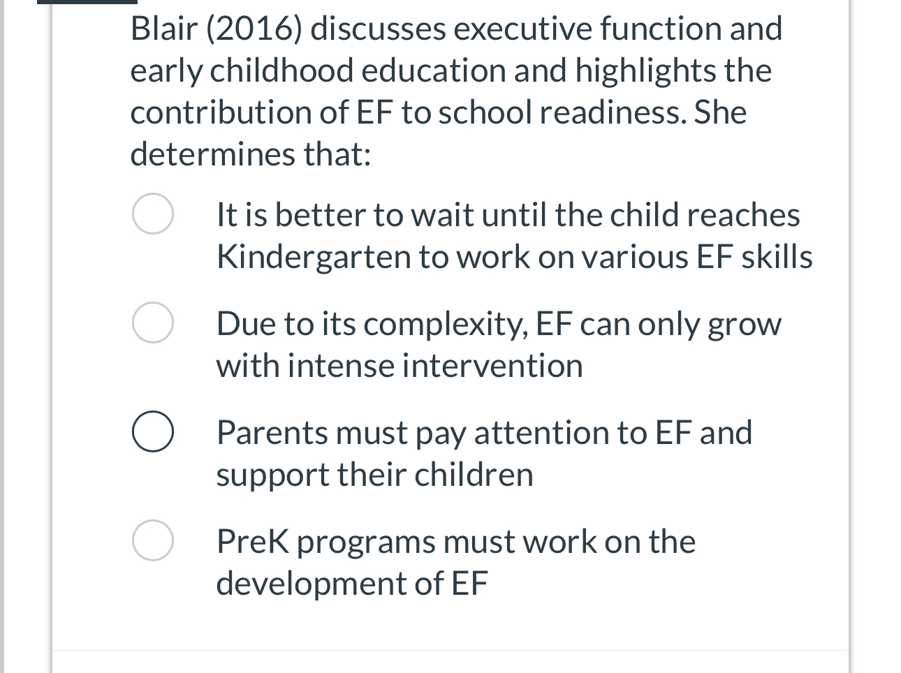 Solved Blair (2016) ﻿discusses executive function and early | Chegg.com