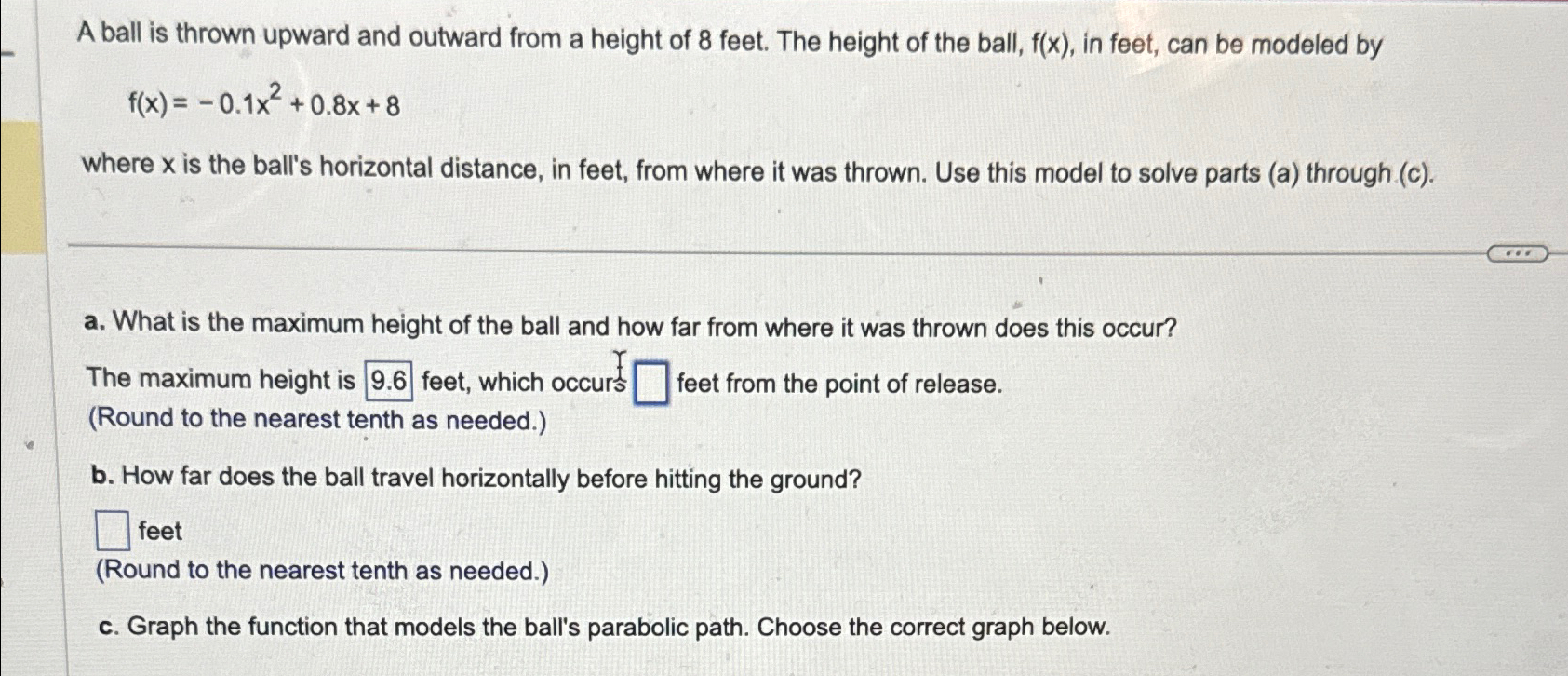 Solved A ball is thrown upward and outward from a height of | Chegg.com