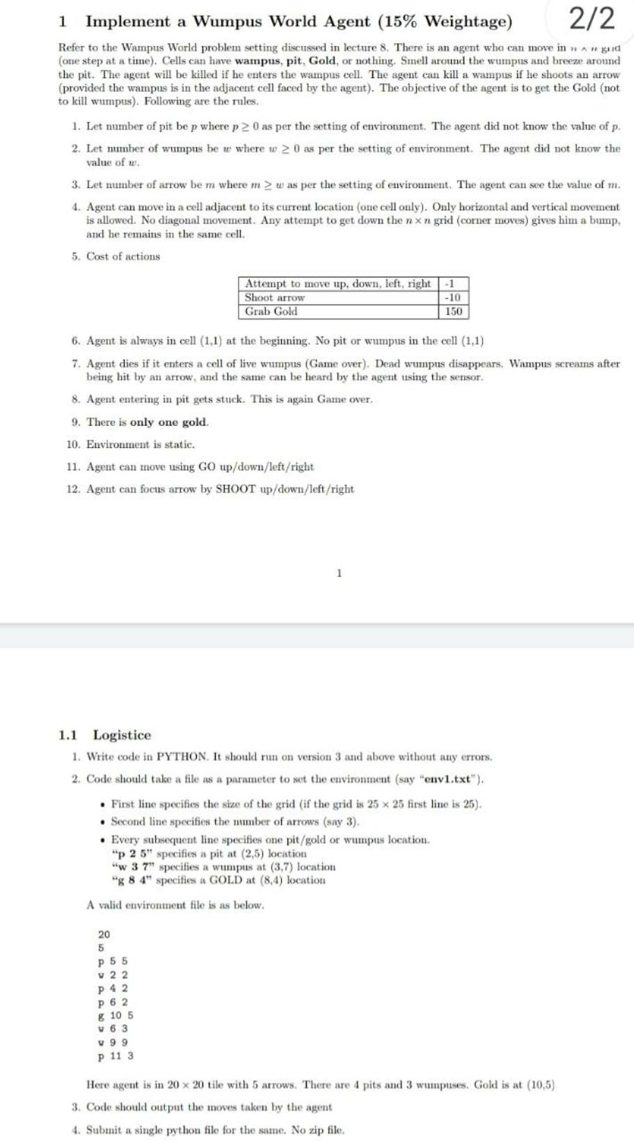 Solved 1 Implement a Wumpus World Agent (15\% Weightage) ∠/∠ | Chegg.com
