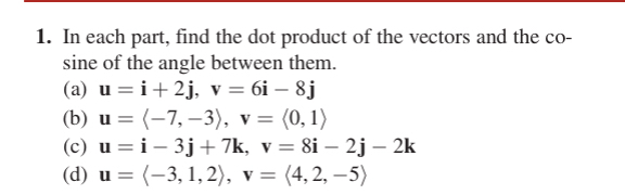 Solved In each part, find the dot product of the vectors and | Chegg ...