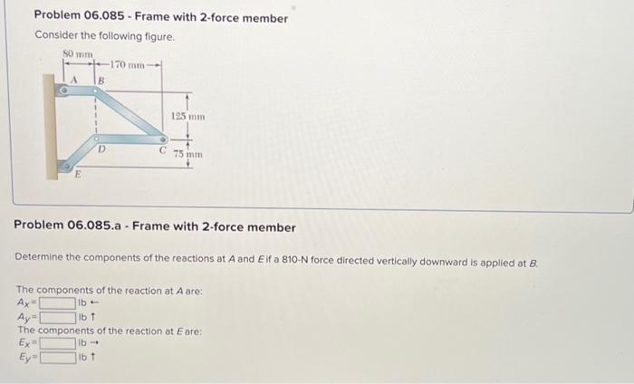 Solved Problem 06.085 - Frame with 2 -force member Consider | Chegg.com
