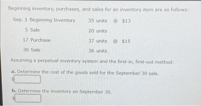 Solved Beginning inventory, purchases, and sales for an | Chegg.com