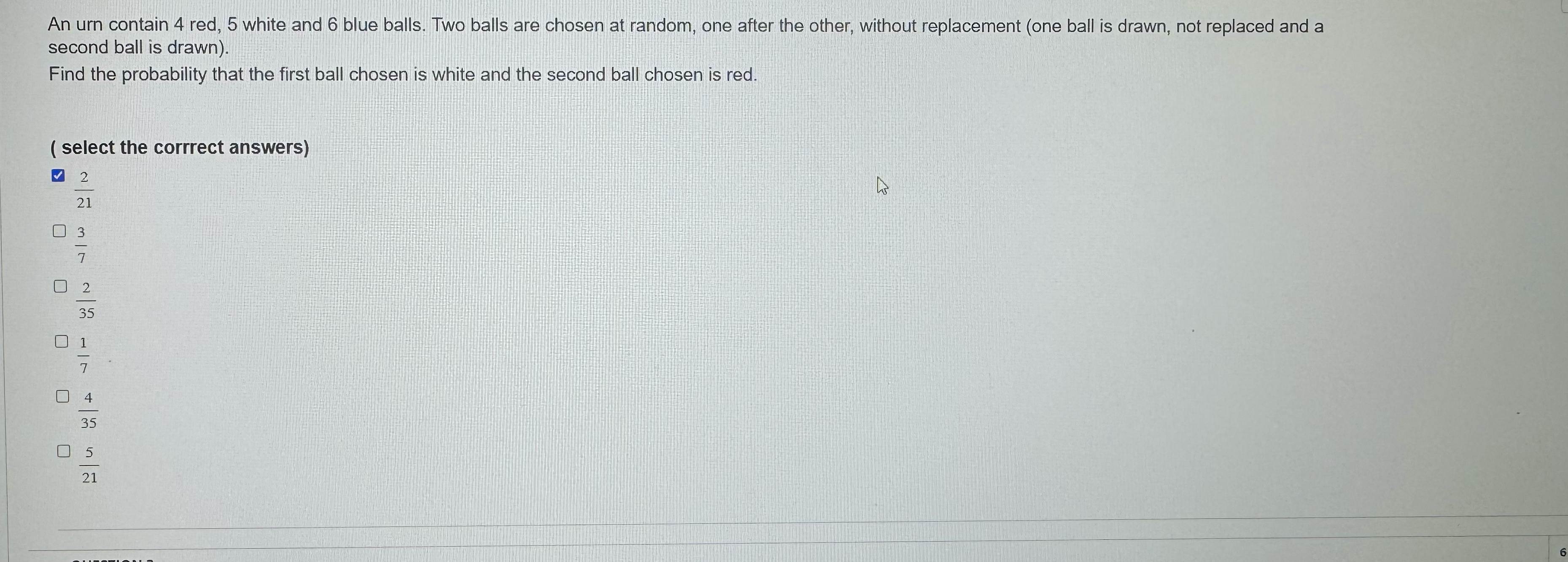 Solved An urn contain 4 ﻿red, 5 ﻿white and 6 ﻿blue balls. | Chegg.com