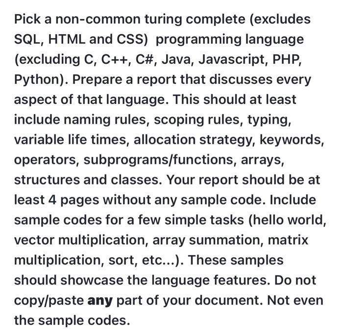 Pick a non-common turing complete (excludes SQL, HTML | Chegg.com