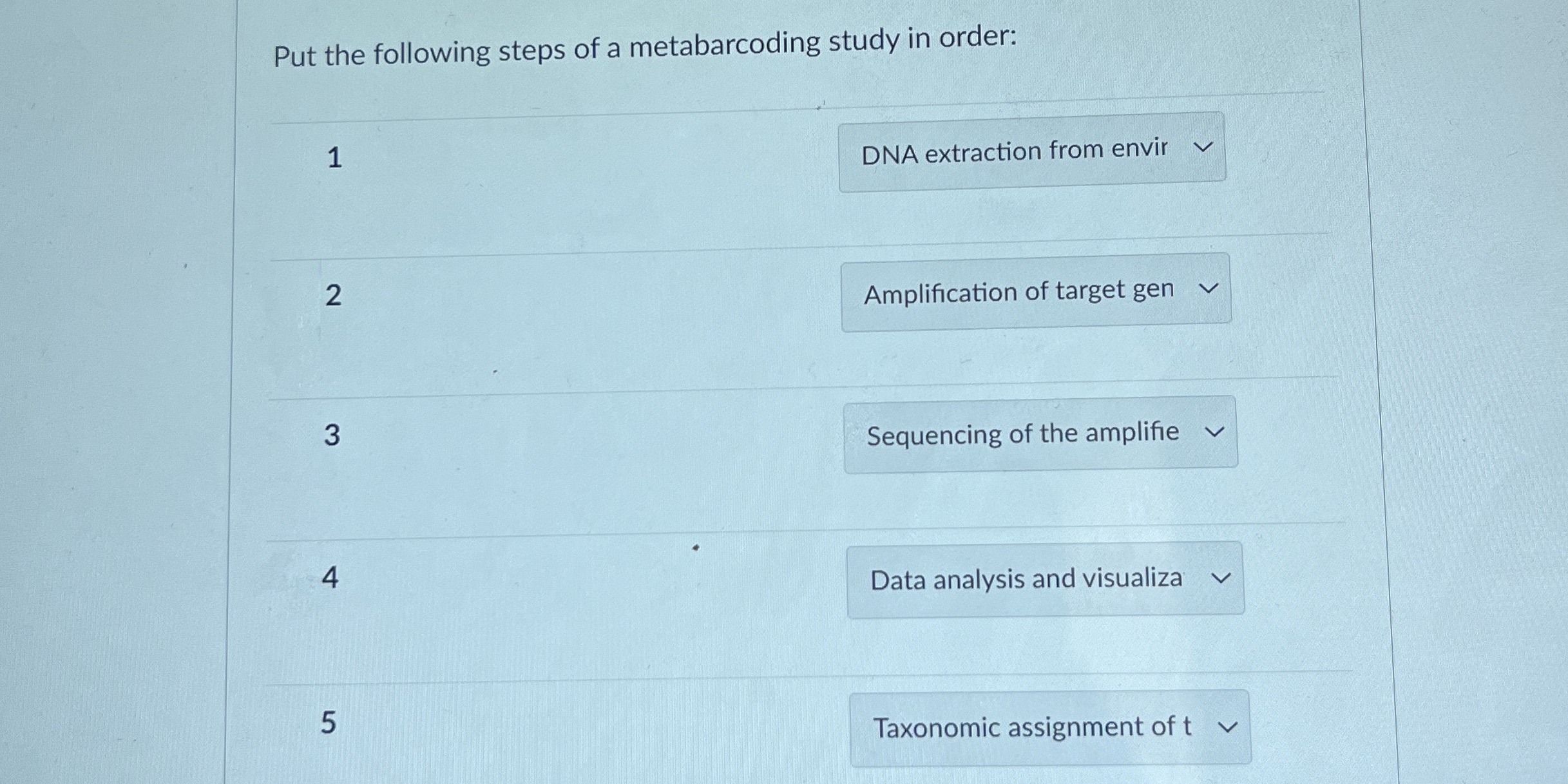Solved Put the following steps of a metabarcoding study in | Chegg.com