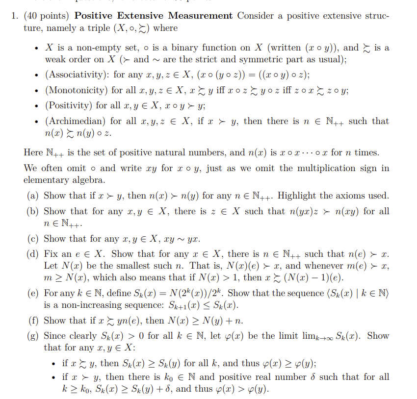 Solved (40 ﻿points) ﻿Positive Extensive Measurement Consider | Chegg.com