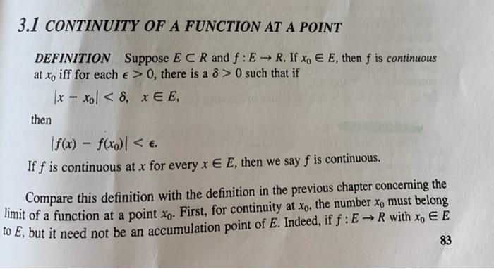 Solved 3.1 CONTINUITY OF A FUNCTION AT A POINT DEFINITION | Chegg.com