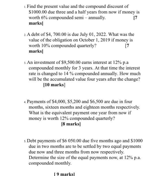 Solved 1. Find the present value and the compound discount | Chegg.com