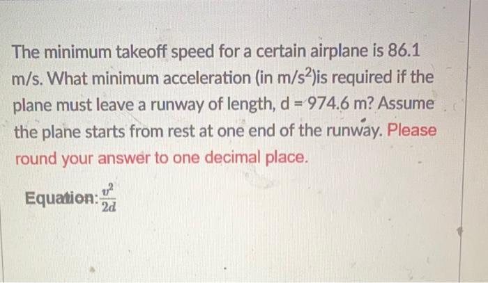 Solved The minimum takeoff speed for a certain airplane is | Chegg.com