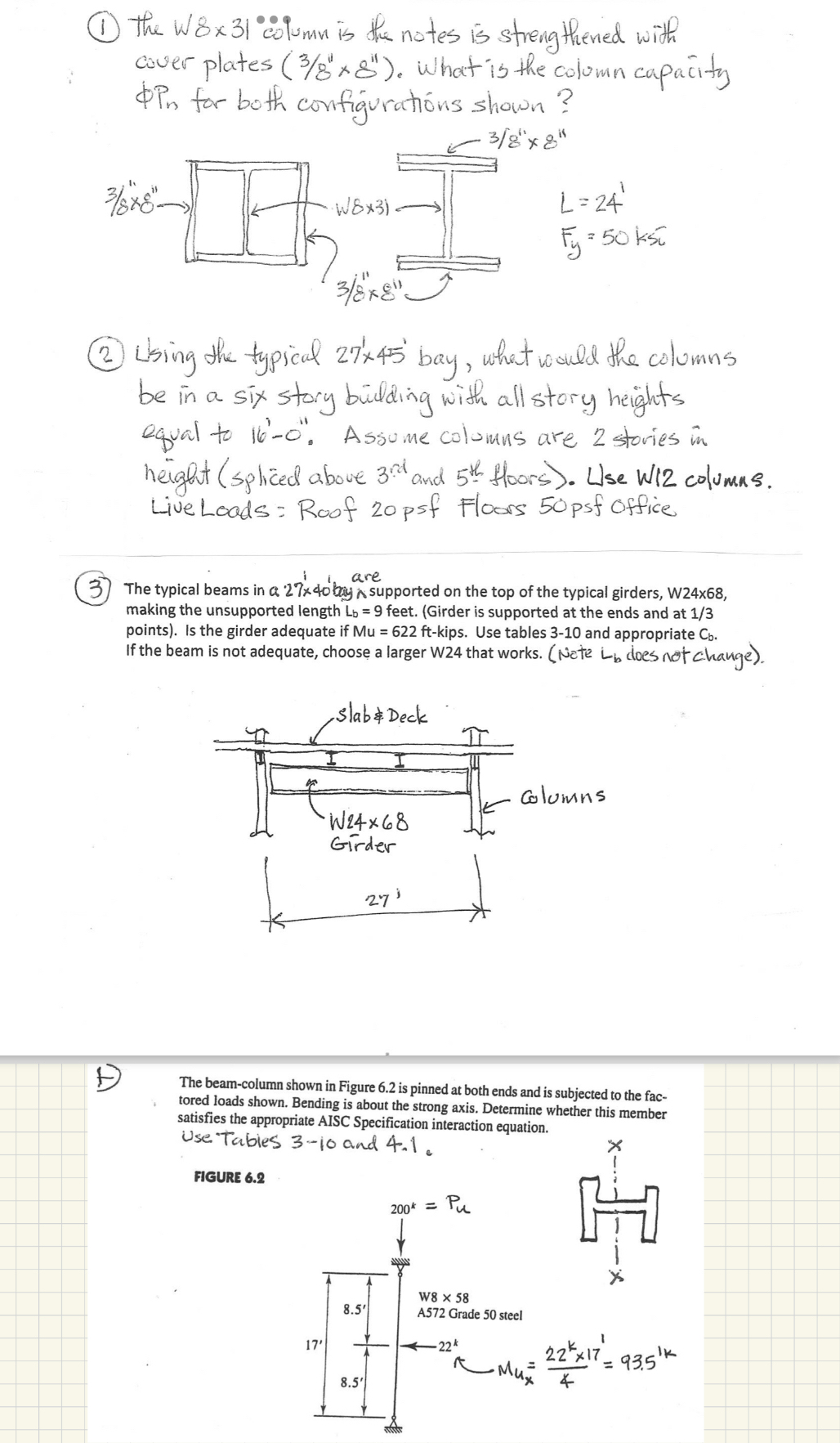 Solved (1) ﻿The W8×31° ﻿column is the notes is strengthened | Chegg.com