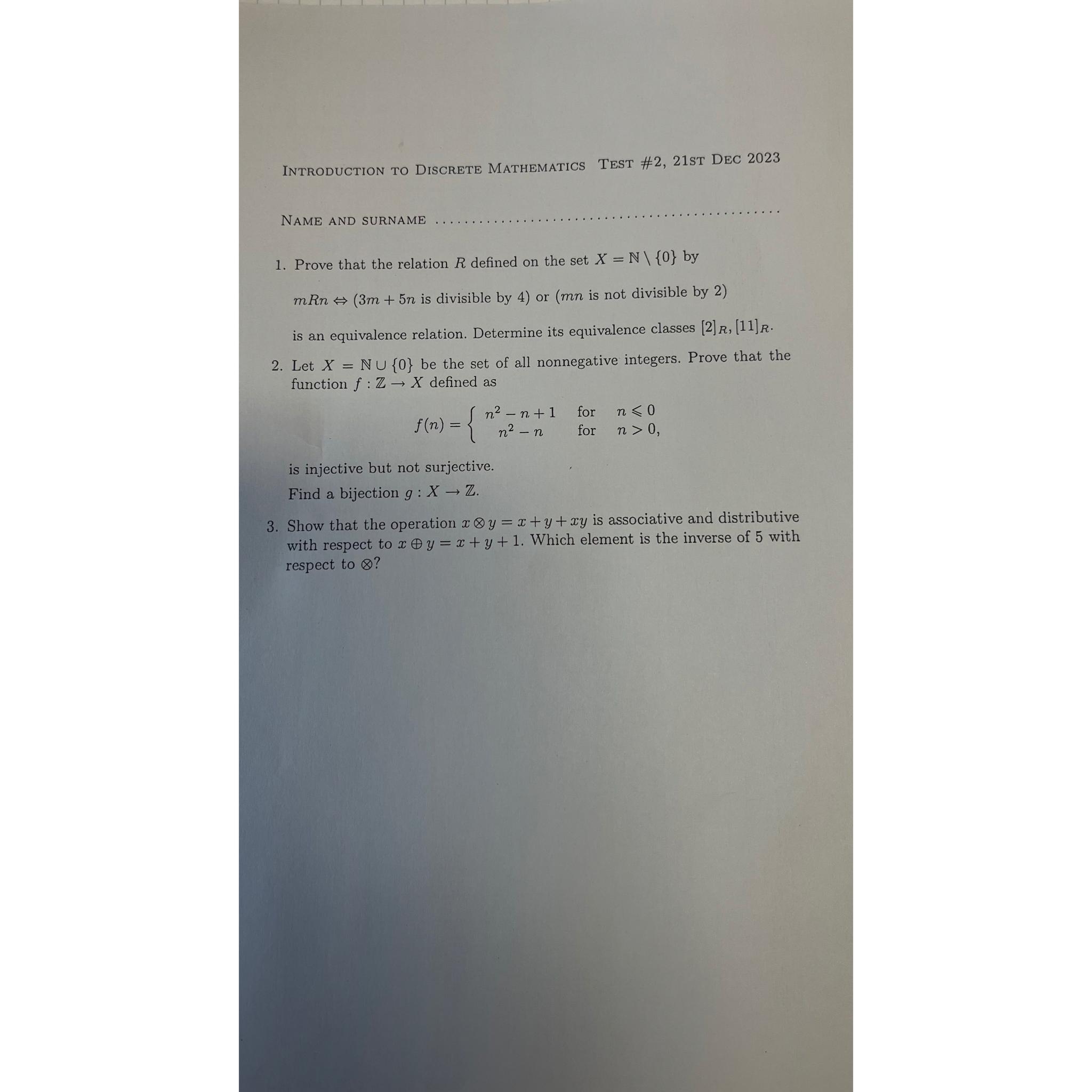 Solved Introduction to Discrete Mathematics Test #2, 21ST | Chegg.com