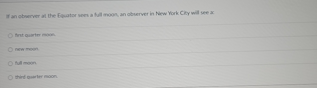 Solved If an observer at the Equator sees a full moon, an | Chegg.com