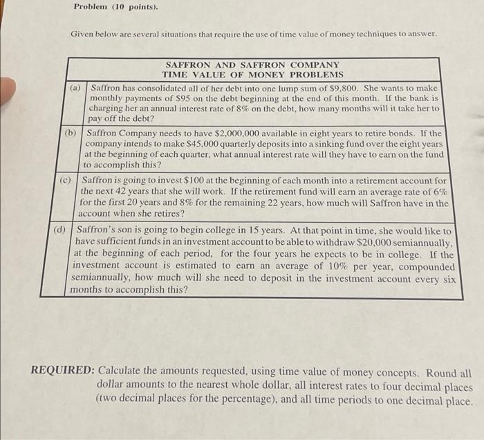 Solved un Problem (10 points). Given below are several | Chegg.com