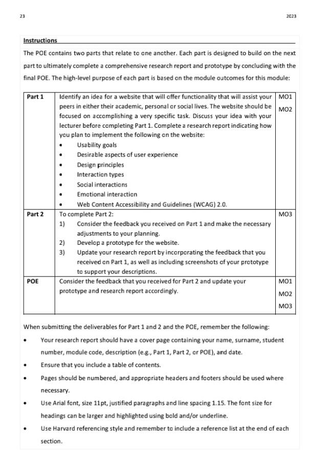 Solved Instructions The POE contains two parts that relate | Chegg.com