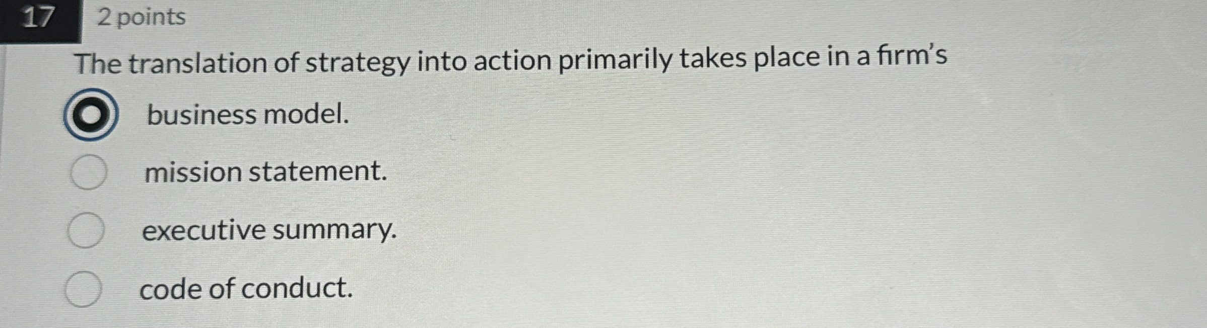 Solved 172 ﻿pointsThe translation of strategy into action | Chegg.com