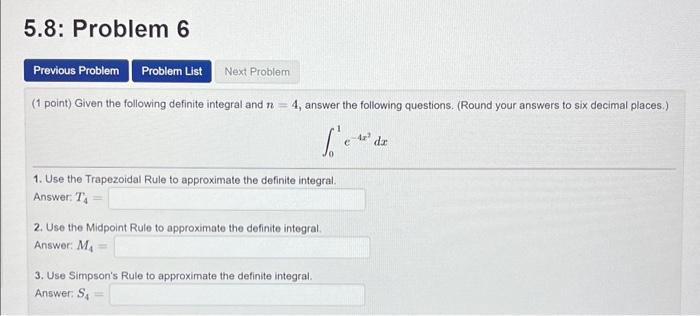 Solved (1 point) Given the following definite integral and | Chegg.com