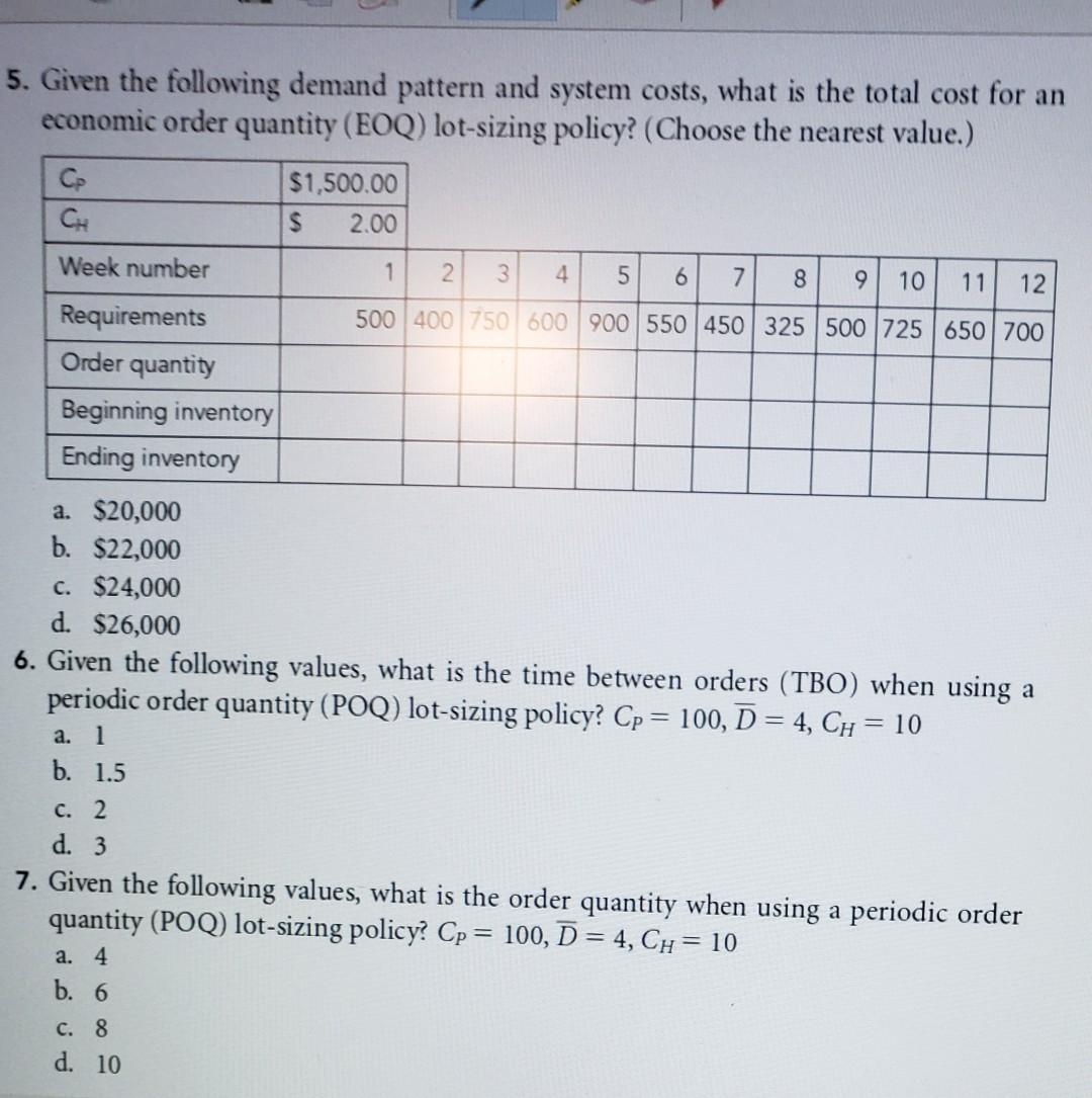 Solved 4 5. Given the following demand pattern and system | Chegg.com