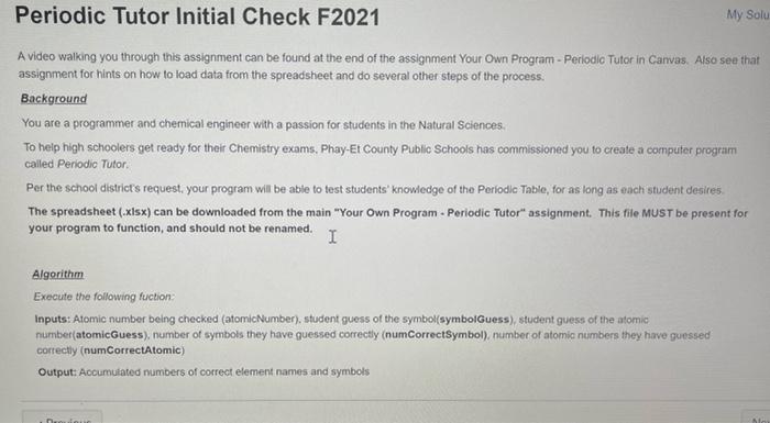 Solved Periodic Tutor Initial Check F2021 My Solu A video | Chegg.com