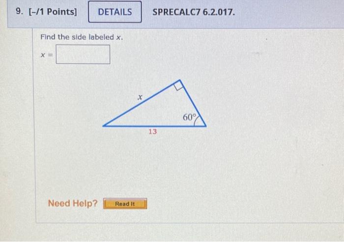 Solved Find the side labeled x. | Chegg.com
