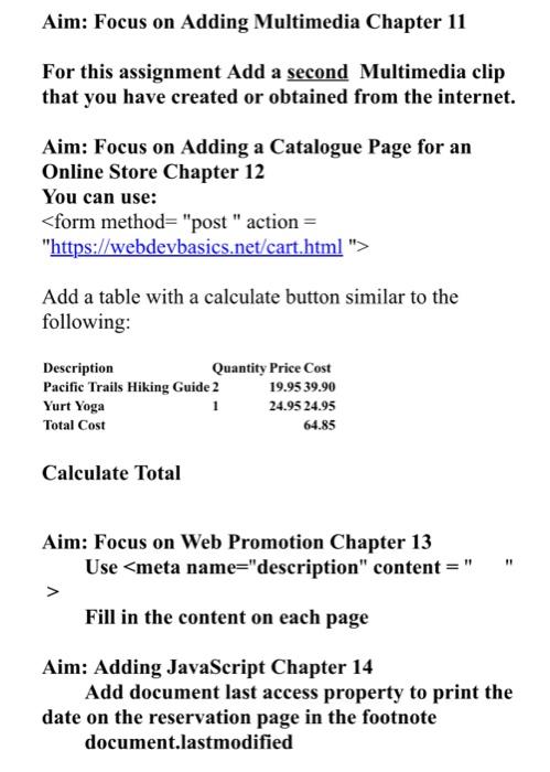 Solved Aim: Focus on Adding Multimedia Chapter 11 For this | Chegg.com