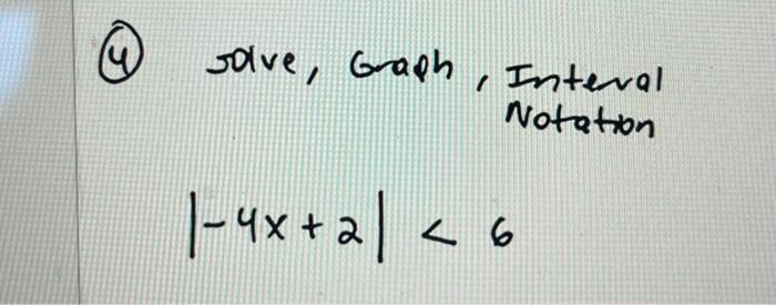 Solved Solve, Gaph, Interal Notation ∣−4x+2∣
