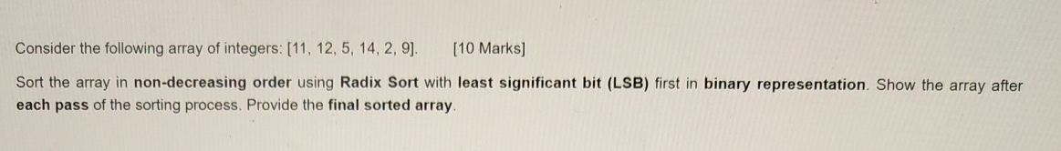 Solved Consider the following array of integers: | Chegg.com